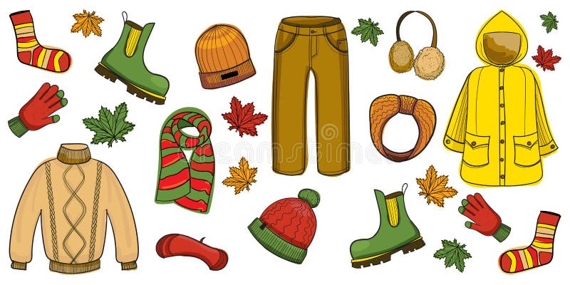 Set of Autumn Clothes Isolated on a White Background. Stock Vector ...