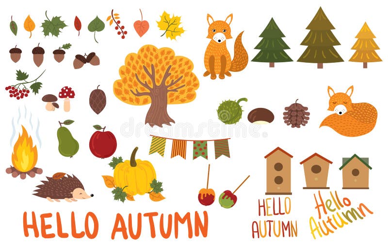 Autumn Forest Design Elements in Doodle Style Stock Vector ...