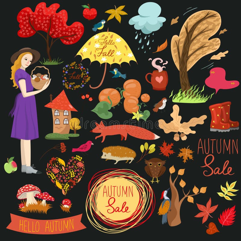 Set of Autumn Elements and Labels. Vector Graphics Stock Illustration ...