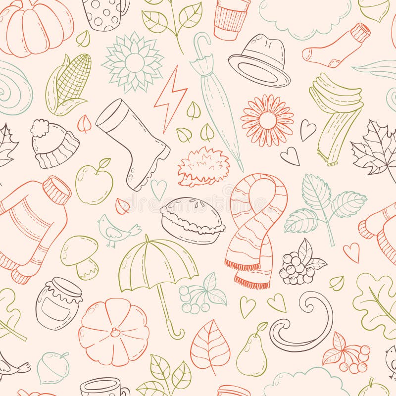 Set Autumn Hand Drawn Doodle Illustrations. Background, Template ...