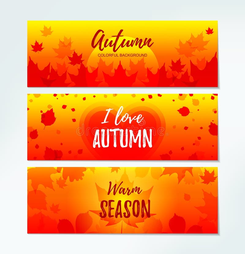 Set of Autumn Horizontal Banners with Colorful Maple Leaves. Place for ...