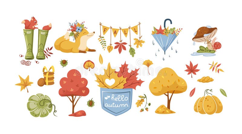 Set Of Autumn Icon Traditional Fall Attributes Stock Illustration