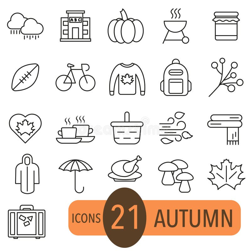 Set of Autumn Icons in Linear Style. it S Autumn Time. Set of Autumn ...