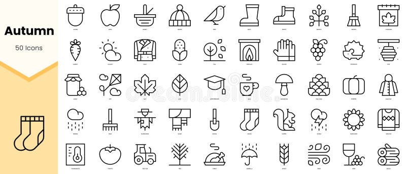 Set of Autumn Icons. Simple Line Art Style Icons Pack Stock Vector ...