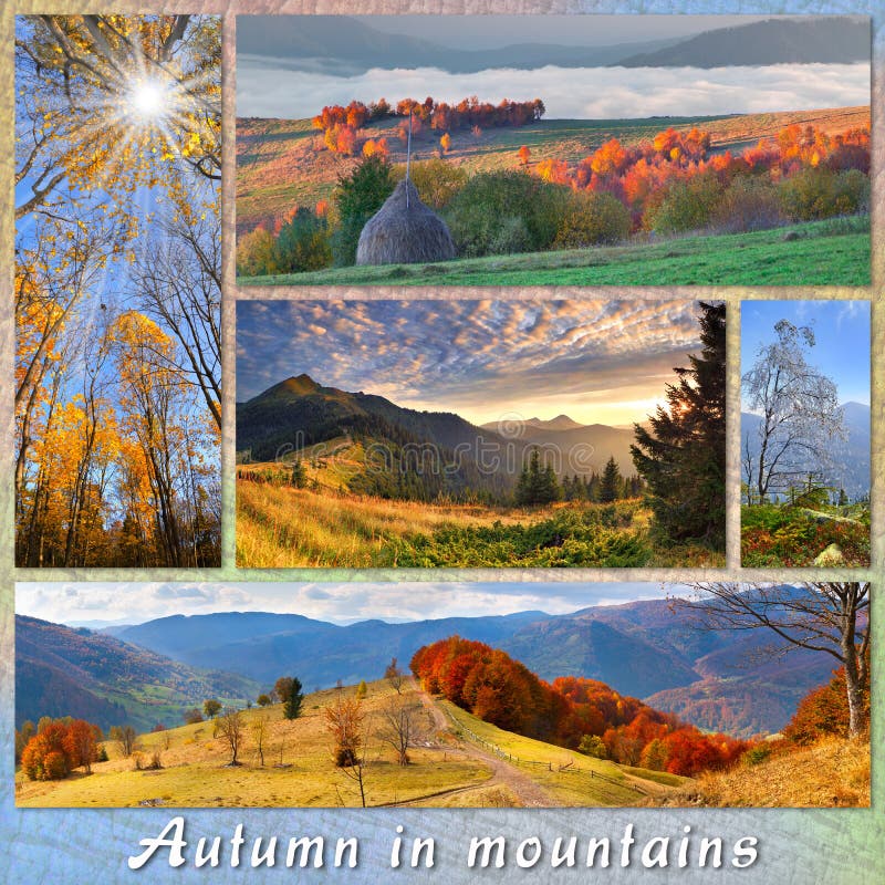 Set of autumn landscapes stock photo. Image of mountain - 34136746