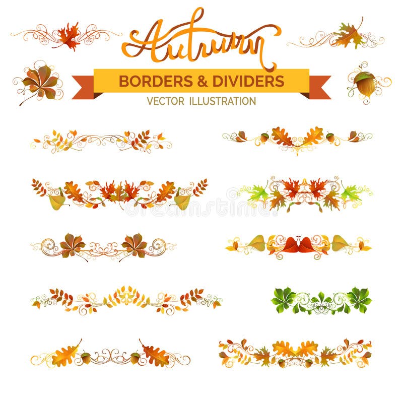 Set of Autumn Leaves Borders, Page Decorations and Dividers. Stock ...
