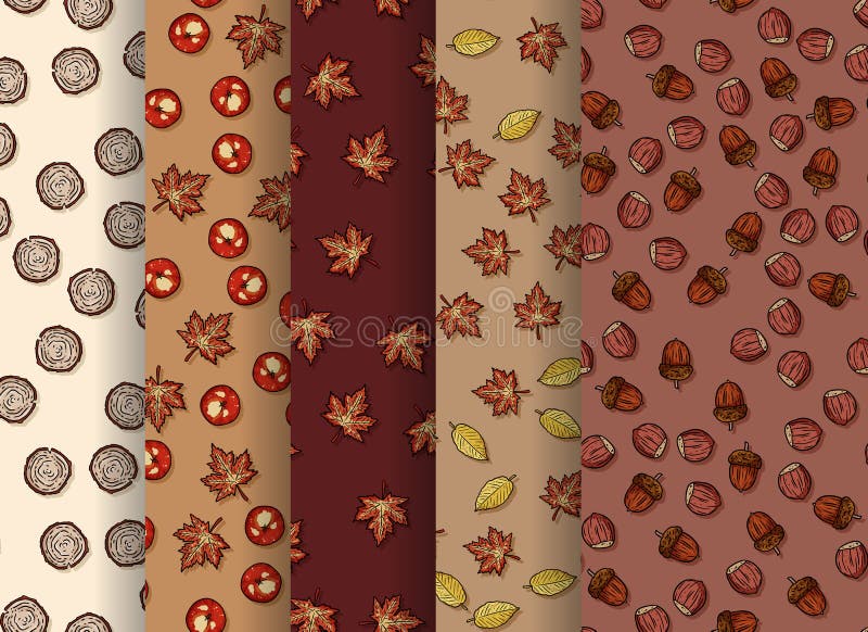 Set of Autumn Seamless Patterns. Collection of Leaves and Fall Elements ...