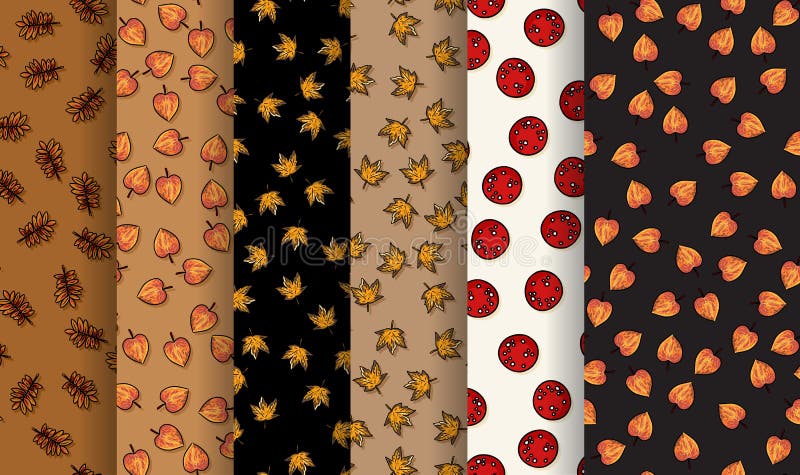 Set of Autumn Seamless Patterns. Collection of Leaves and Fall Elements ...