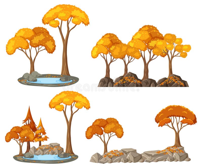 Set of autumn tree cartoon stock vector. Illustration of season - 270728188