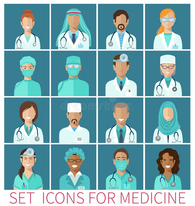 Set of Flat Design Avatar Icons for Medicine Stock Vector ...