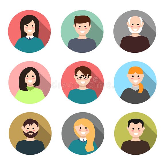 Set of Avatars with Long Shadow. Vector Illustration, Flat Icons Stock ...