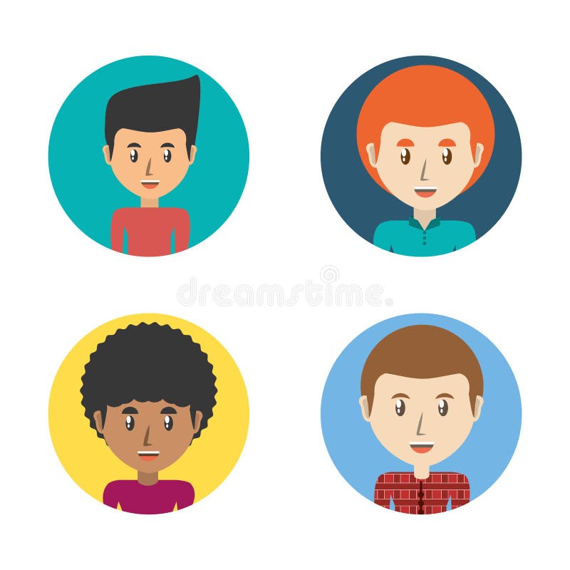 Set Avatars Men of Different Diversity Inside Colors Circles Over White ...