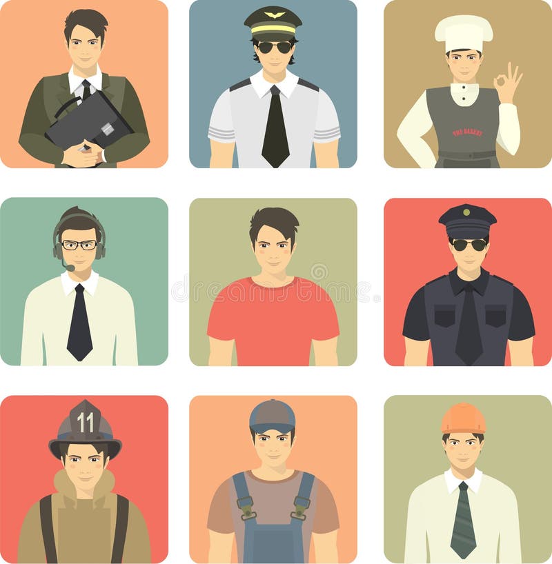 Set of Avatars People Occupations Stock Vector - Illustration of driver ...