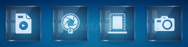 Set AVI File Document, Camera Shutter, Makeup Mirror with Lights and ...