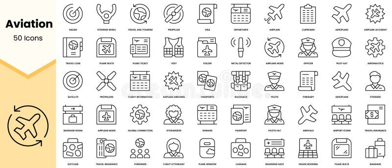 Set of Aviation Icons. Simple Line Art Style Icons Pack Stock Vector ...