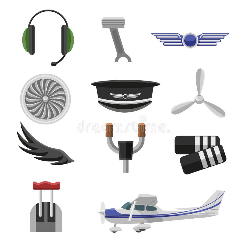 Set of Aviation Icons. Small Aviation Symbols and Elements Flat Design ...