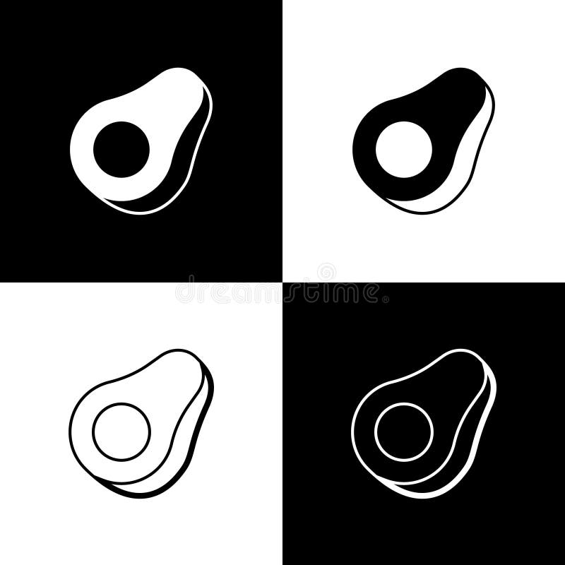 Set Avocado Fruit Icon Isolated on Black and White Background. Vector ...