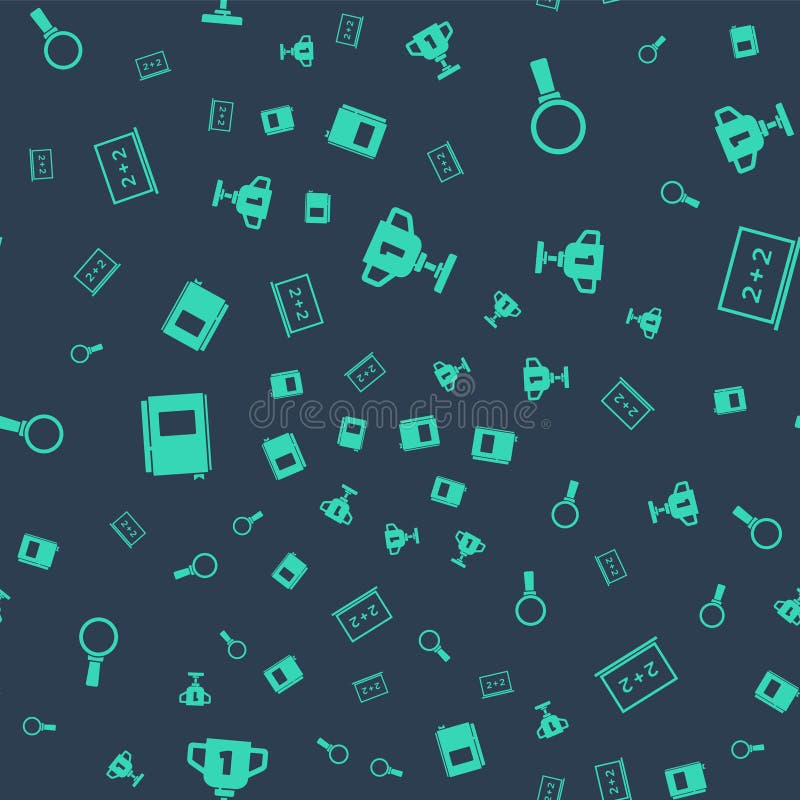 Set Award Cup, Magnifying Glass, Book and Chalkboard on Seamless ...