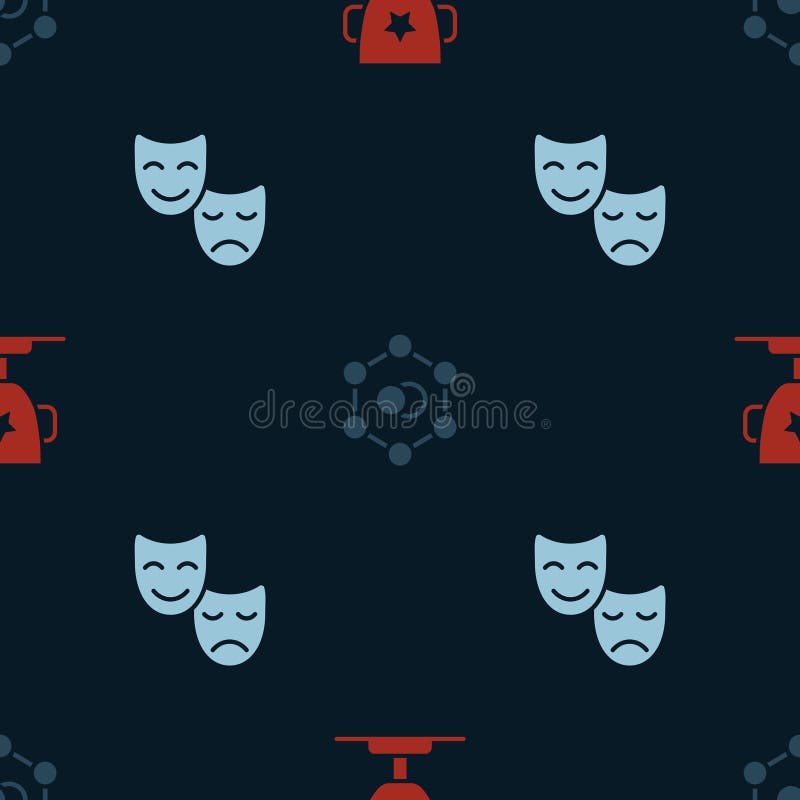 Set Award Cup, Molecule and Comedy and Tragedy Masks on Seamless ...