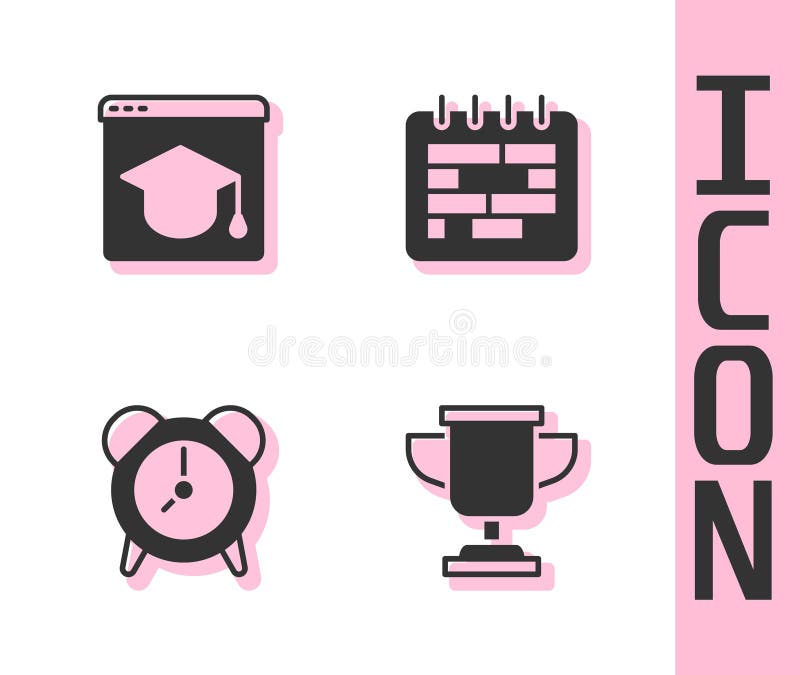 Set Award Cup, Online Education, Alarm Clock and Calendar Icon. Vector ...