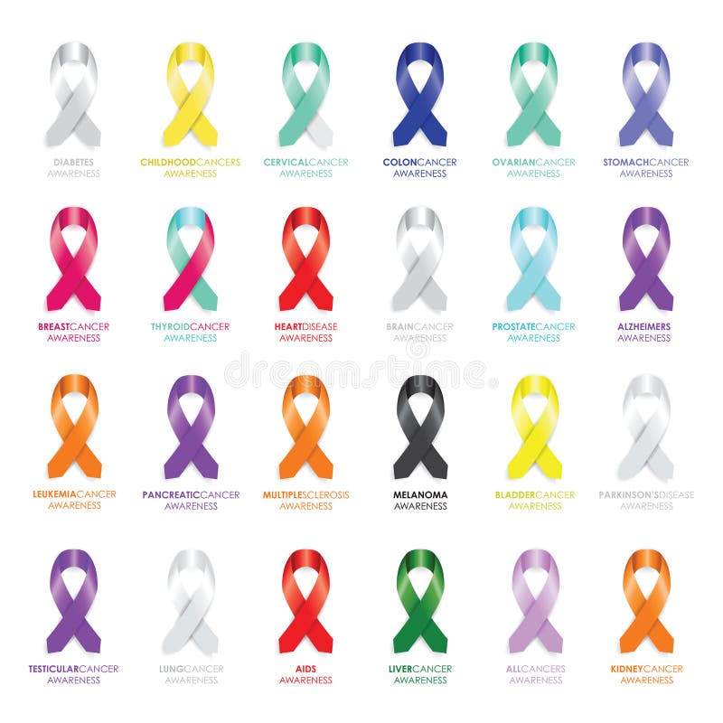 Set of awareness ribbons stock vector. Illustration of cancer - 47627002