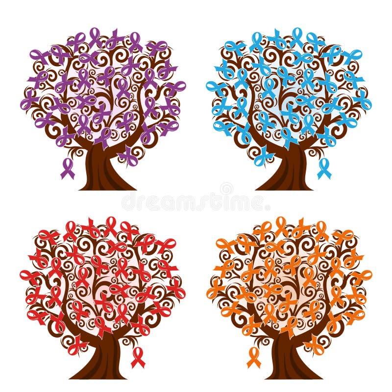 Breast Cancer Pink Ribbon Tree Stock Vector - Illustration of isolated ...