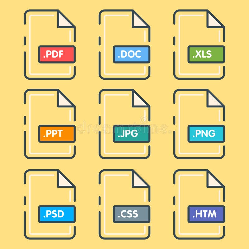 Set of Awesome Styled Flat Document Icons on a Yellow Backround. Stock ...