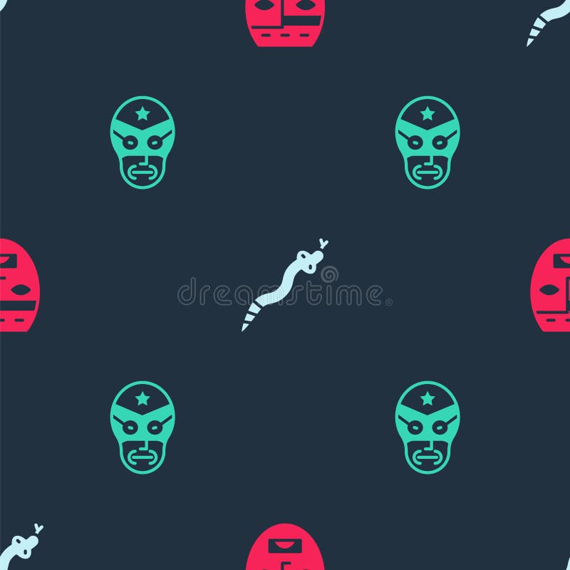 Set Aztec Mask, Snake and Mexican Wrestler on Seamless Pattern. Vector ...