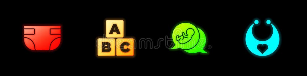 Set Baby Absorbent Diaper, ABC Blocks, and Bib Icon. Vector Stock ...