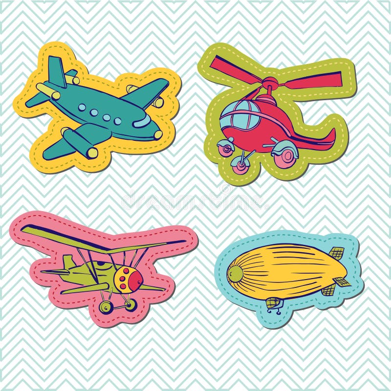 Set of Baby Boy Plane Stickers Stock Vector - Illustration of card ...