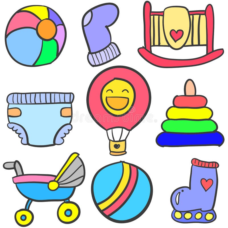 Set of Baby Element Doodles Stock Vector - Illustration of pyramid ...