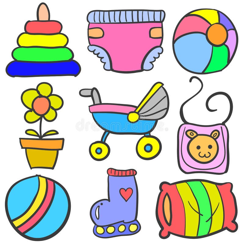 Set of Baby Element Set Various Doodles Stock Vector - Illustration of ...
