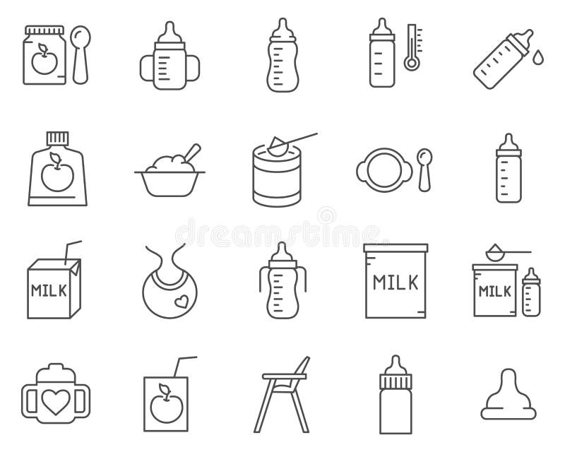 Set of Baby Feeding Line Vector Icons. Stock Vector - Illustration of ...