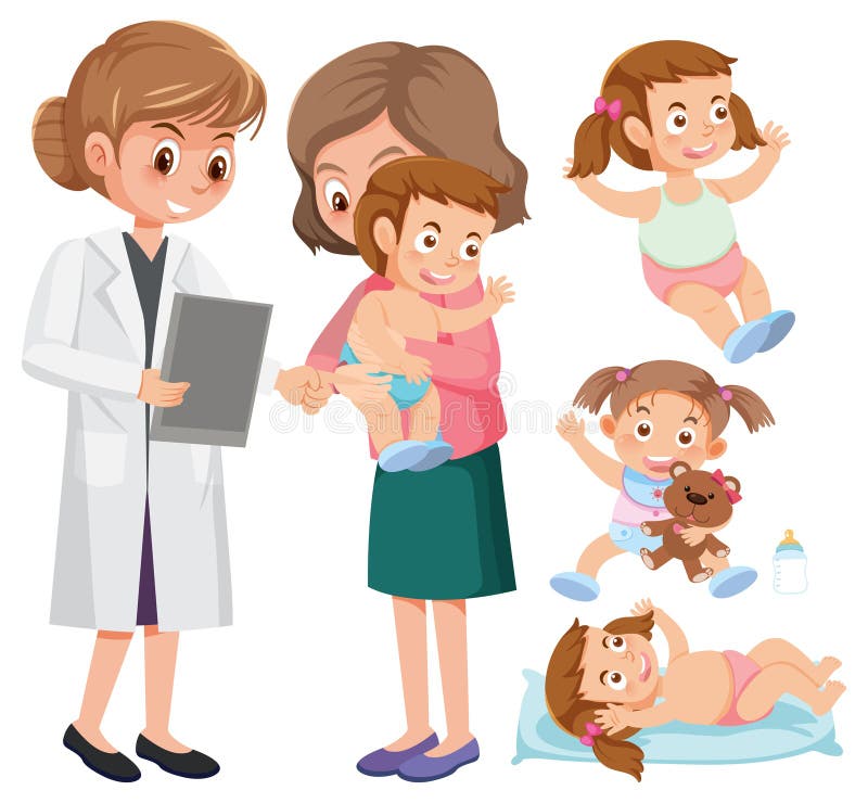 Set of Baby Nursing Cartoon Character Stock Vector - Illustration of ...