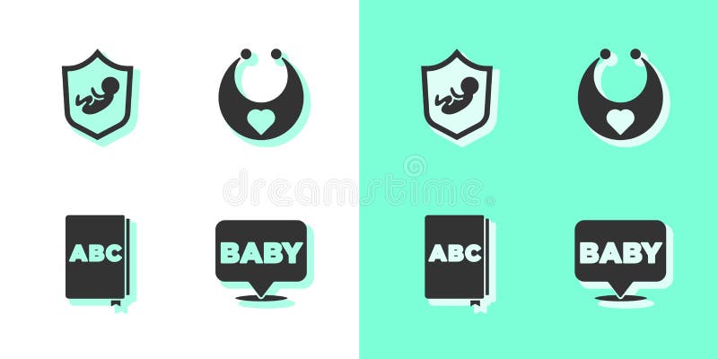 Set Baby, on Shield, ABC Book and Bib Icon. Vector Stock Vector ...