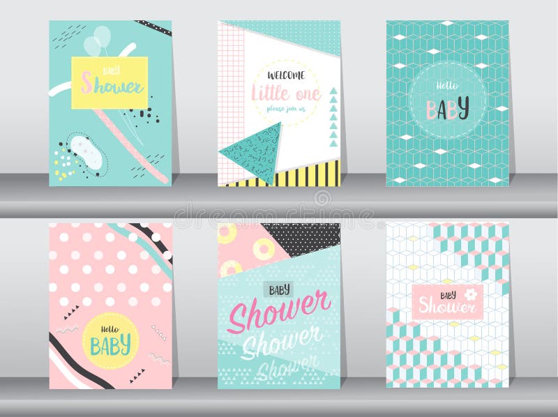 Set of Baby Shower Card on Retro Pattern Design,vintage,poster,template ...