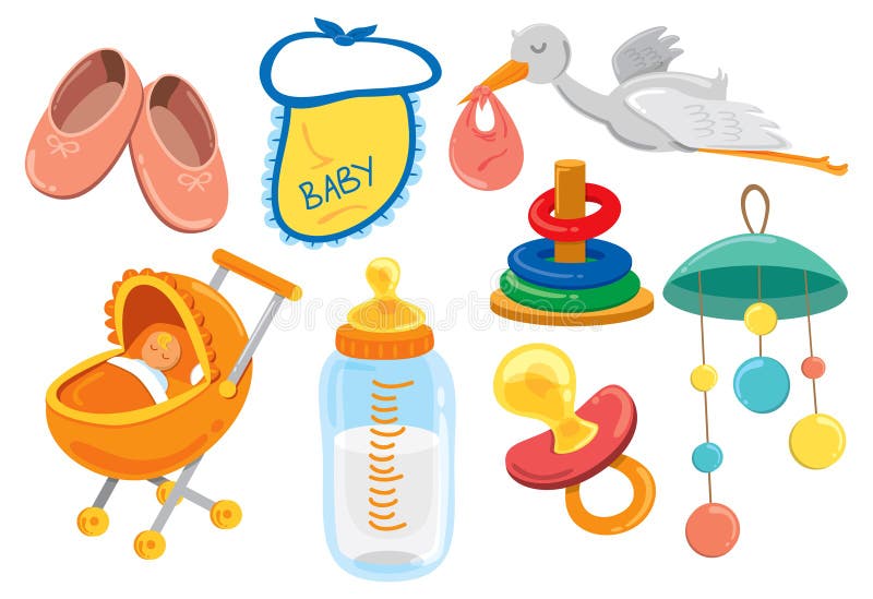 Baby Stuff Cartoon Icon Collection Stock Illustration - Illustration of ...