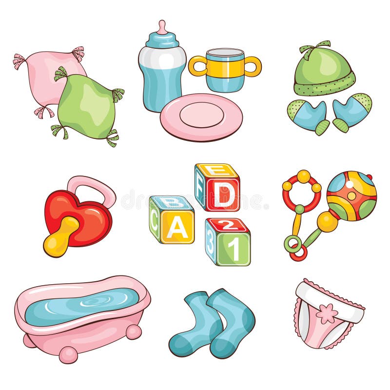 Set of baby things stock vector. Illustration of child - 18570214