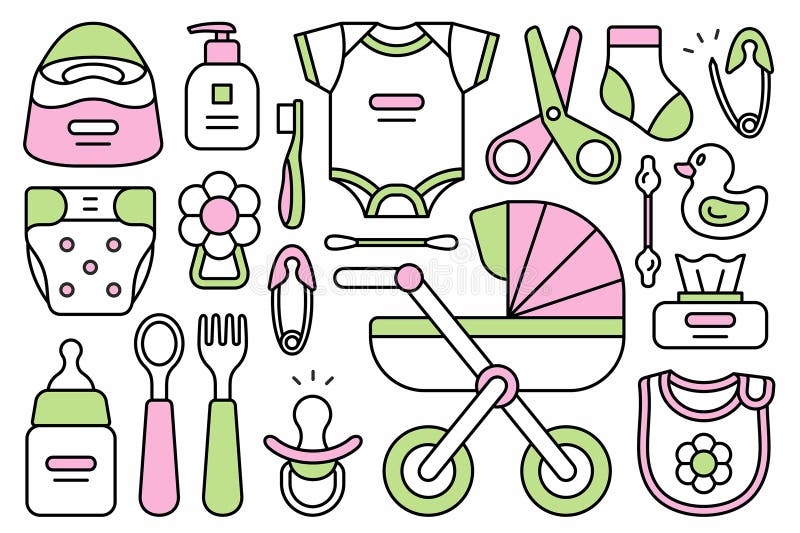 Baby things icons set stock vector. Illustration of child - 116351970