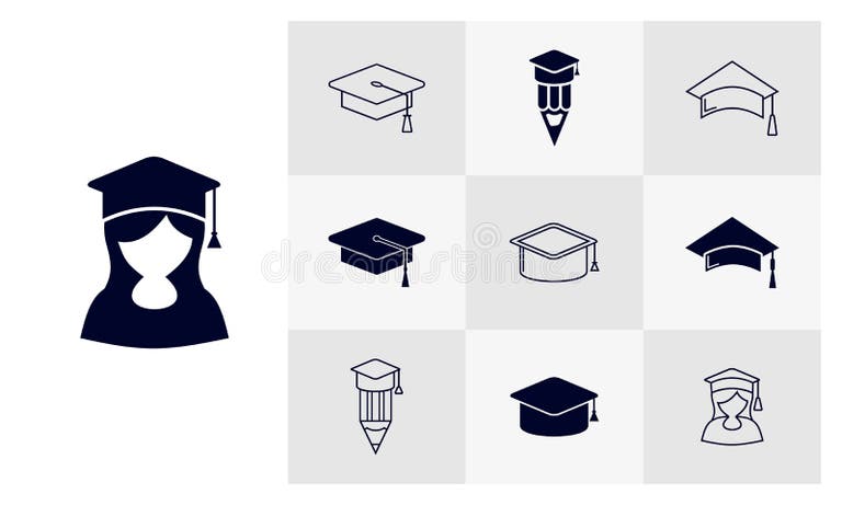 Set of Bachelor`s Hat Icon Logo Vector Template, Education Icon ...