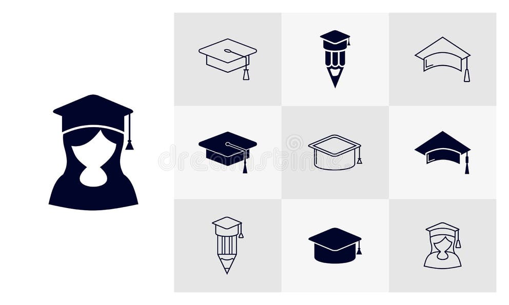 Set of Bachelor`s Hat Icon Logo Vector Template, Education Icon ...