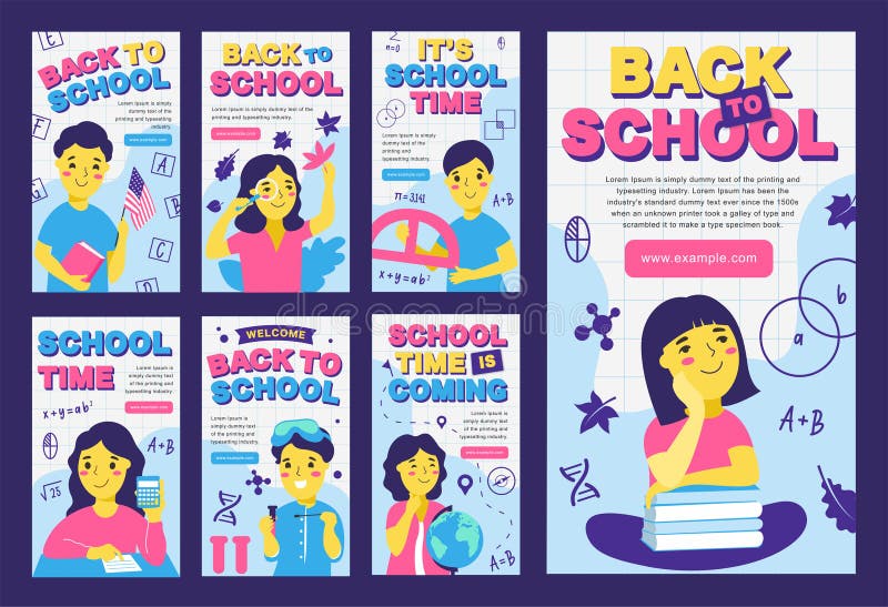 Set of Back To School Banners, Templates with Text and Students Stock ...