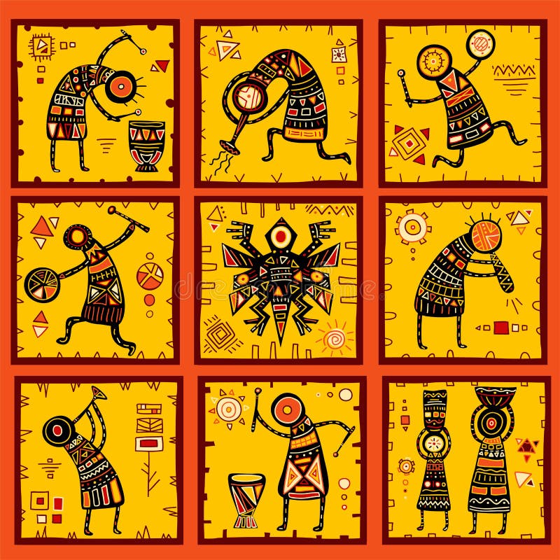 Set of 9 Backgrounds with African Ethnic Patterns Stock Vector ...