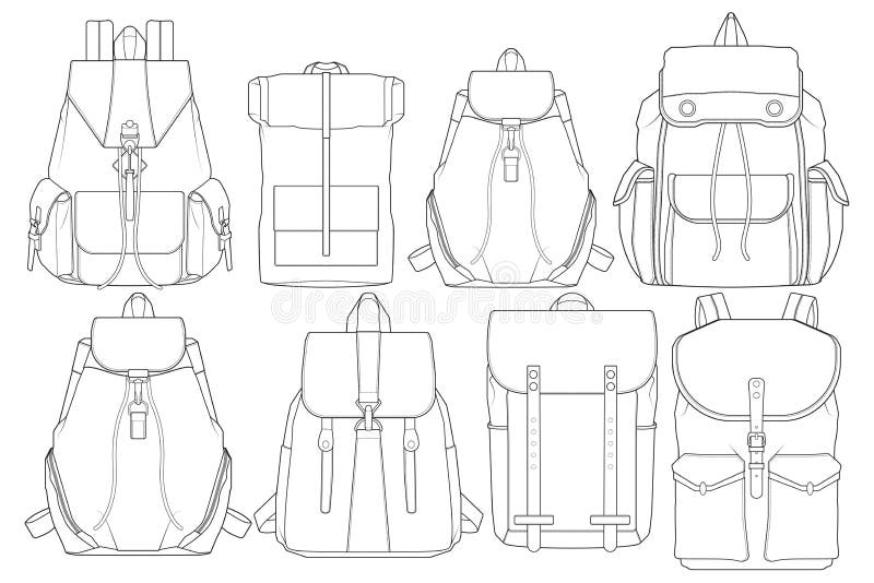 Set of Backpack Outline Drawing Vector, Set of Backpack in a Sketch ...