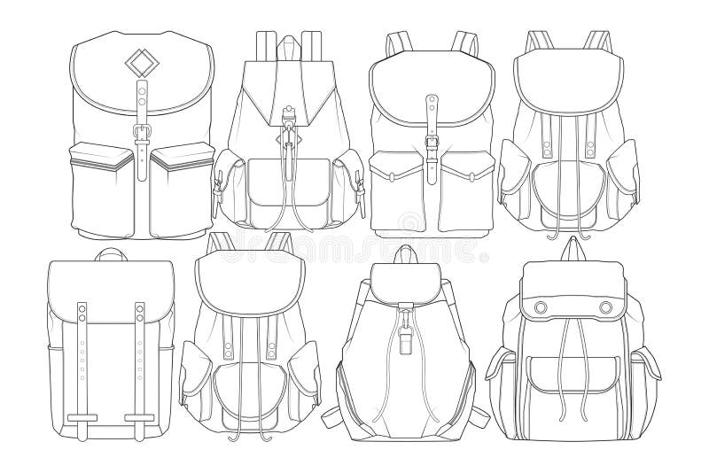 Set of Backpack Outline Drawing Vector, Set of Backpack in a Sketch ...
