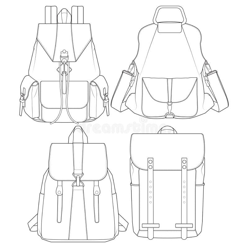 Set of Backpack Outline Drawing Vector, Set of Backpack in a Sketch ...