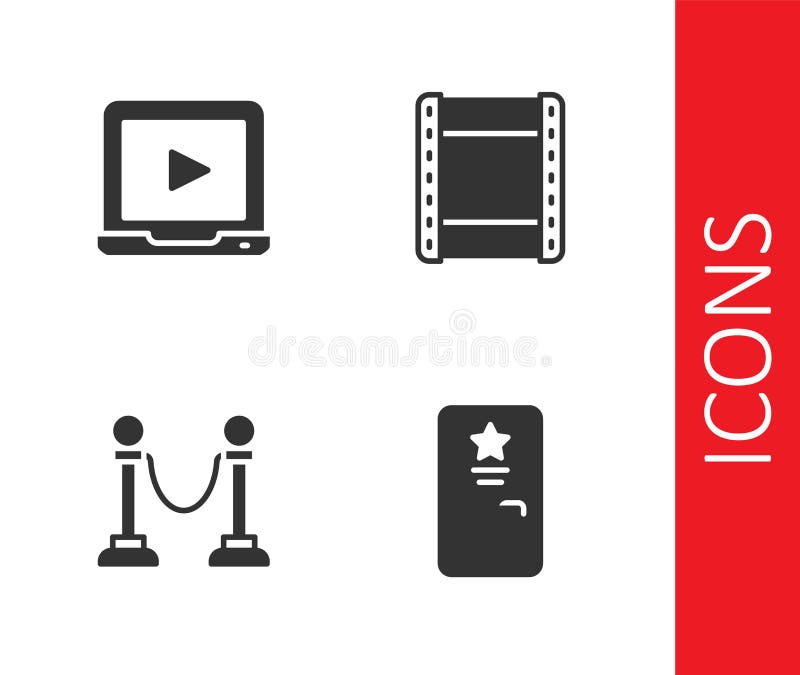 Set Backstage, Online Play Video, Rope Barrier and Play Icon. Vector ...