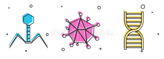 Set Bacteria Bacteriophage, Virus and DNA Symbol Icon. Vector Stock ...