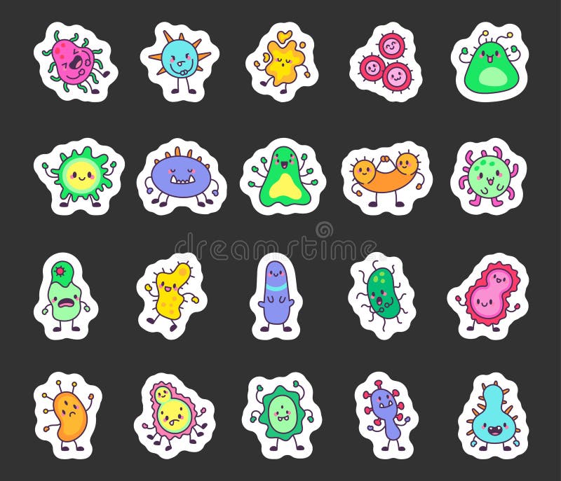 Set of Bacteria Cartoon Characters Stock Vector - Illustration of ...