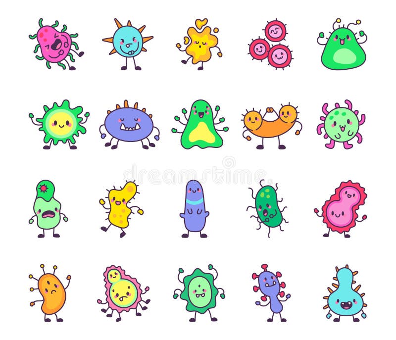 Set of Bacteria Cartoon Characters Stock Illustration - Illustration of ...